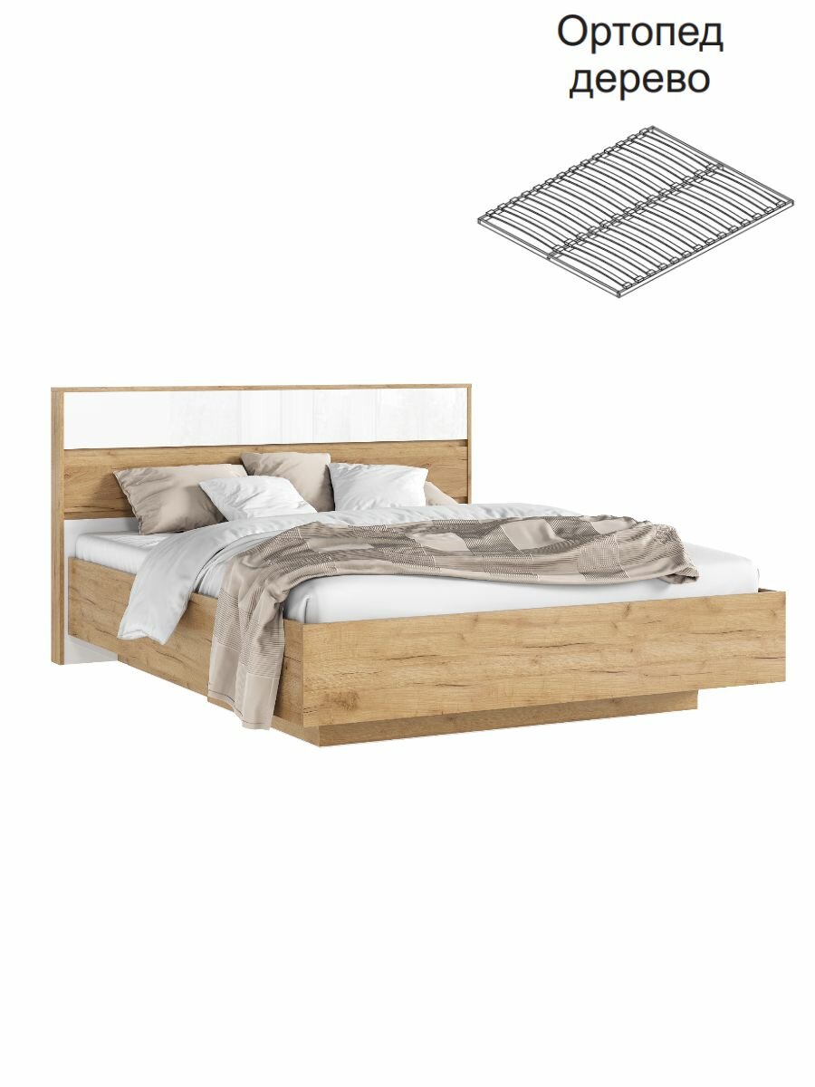 Кровать двуспальная парящая Регина 1708х1000х2117, Дуб Крафт /Белый глянец холодный, ортопедическое основание, МИФ