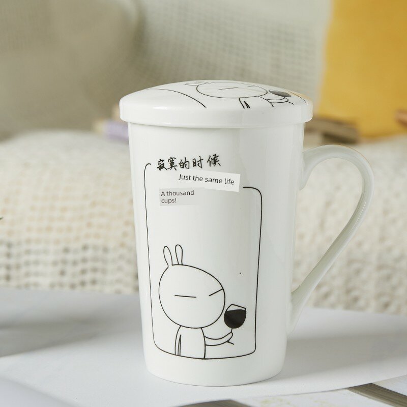 Креативная кружка из костяного фарфора, простая керамическая чашка для женщин с крышкой и ложкой, кофейная чашка, чашка