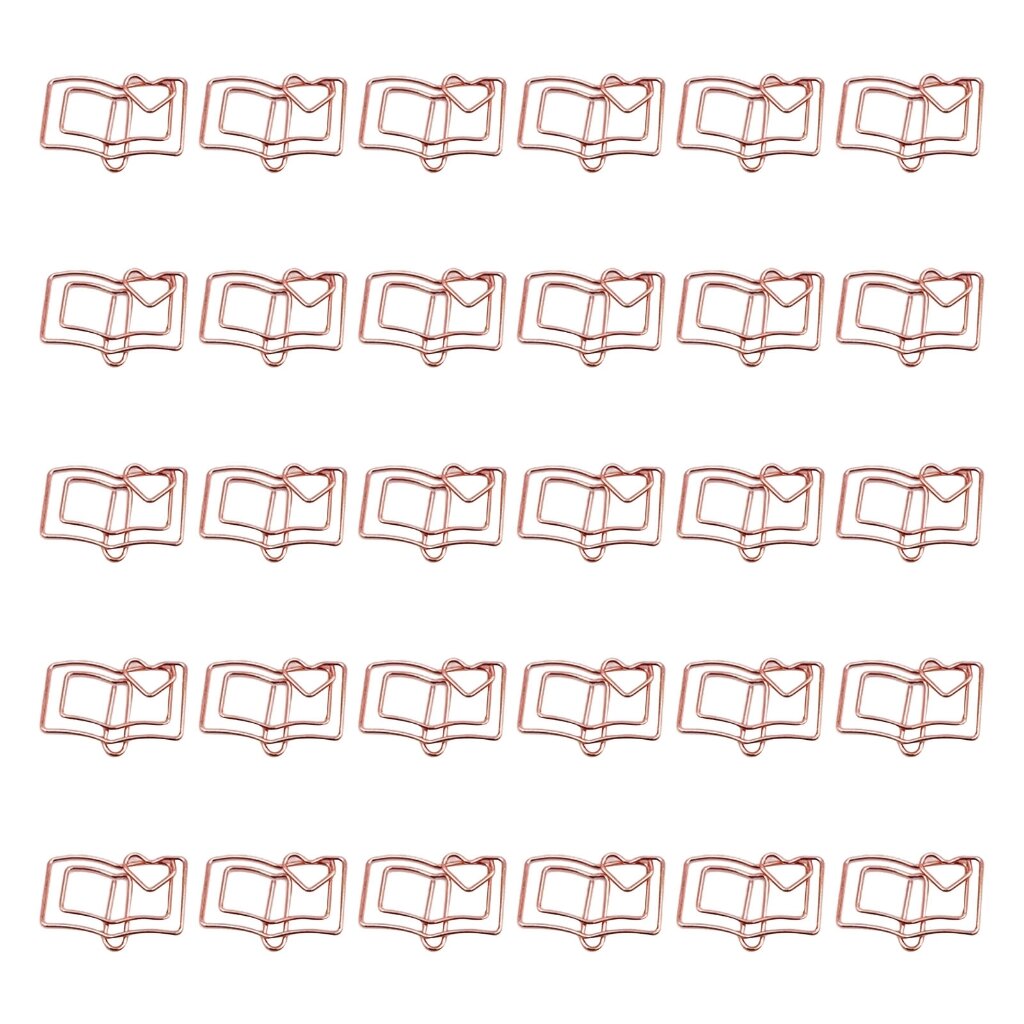 30 шт, креативные скрепки для бумаг, золотые скрепки для бумаг, скрепки для офисной информации, скрепки для бумаги с гальваническим покрытием в форме книги -розовое золото