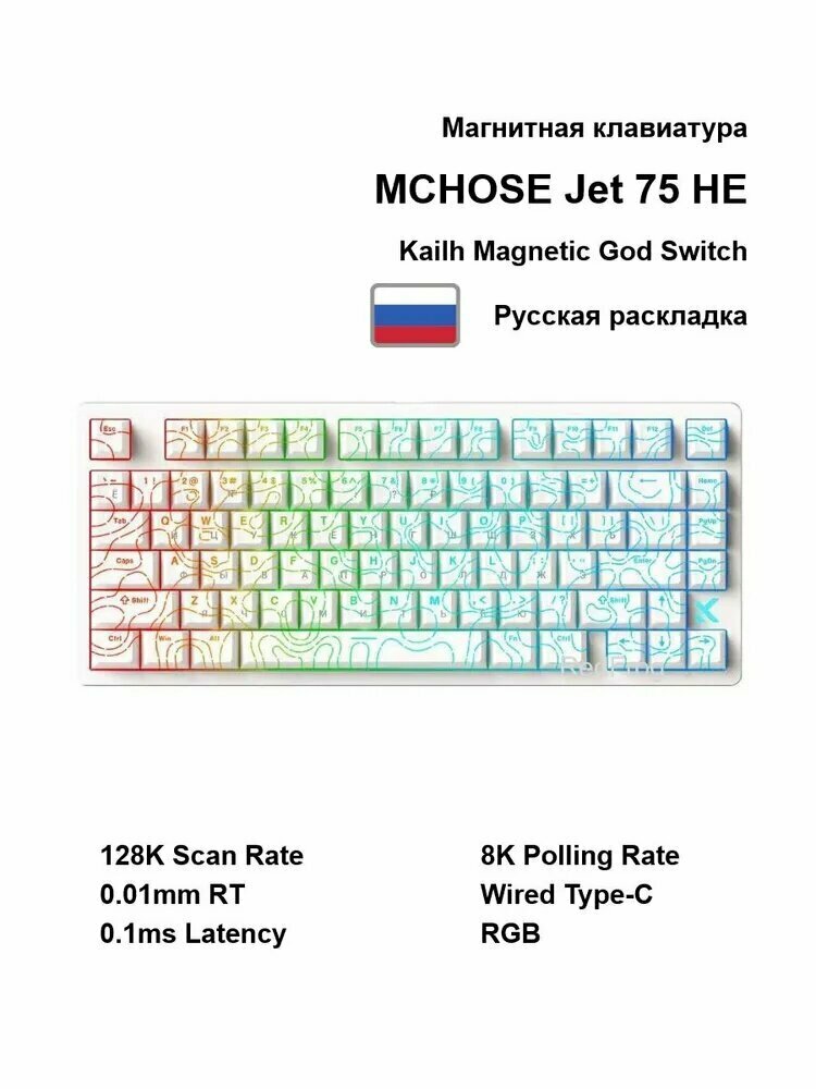 MCHOSE Игровая клавиатура проводная Jet 75 HE, Русская раскладка, Kailh Magnetic God Switch, Topographic, Магнитная клавиатура, Русская раскладка, белый, оливковый