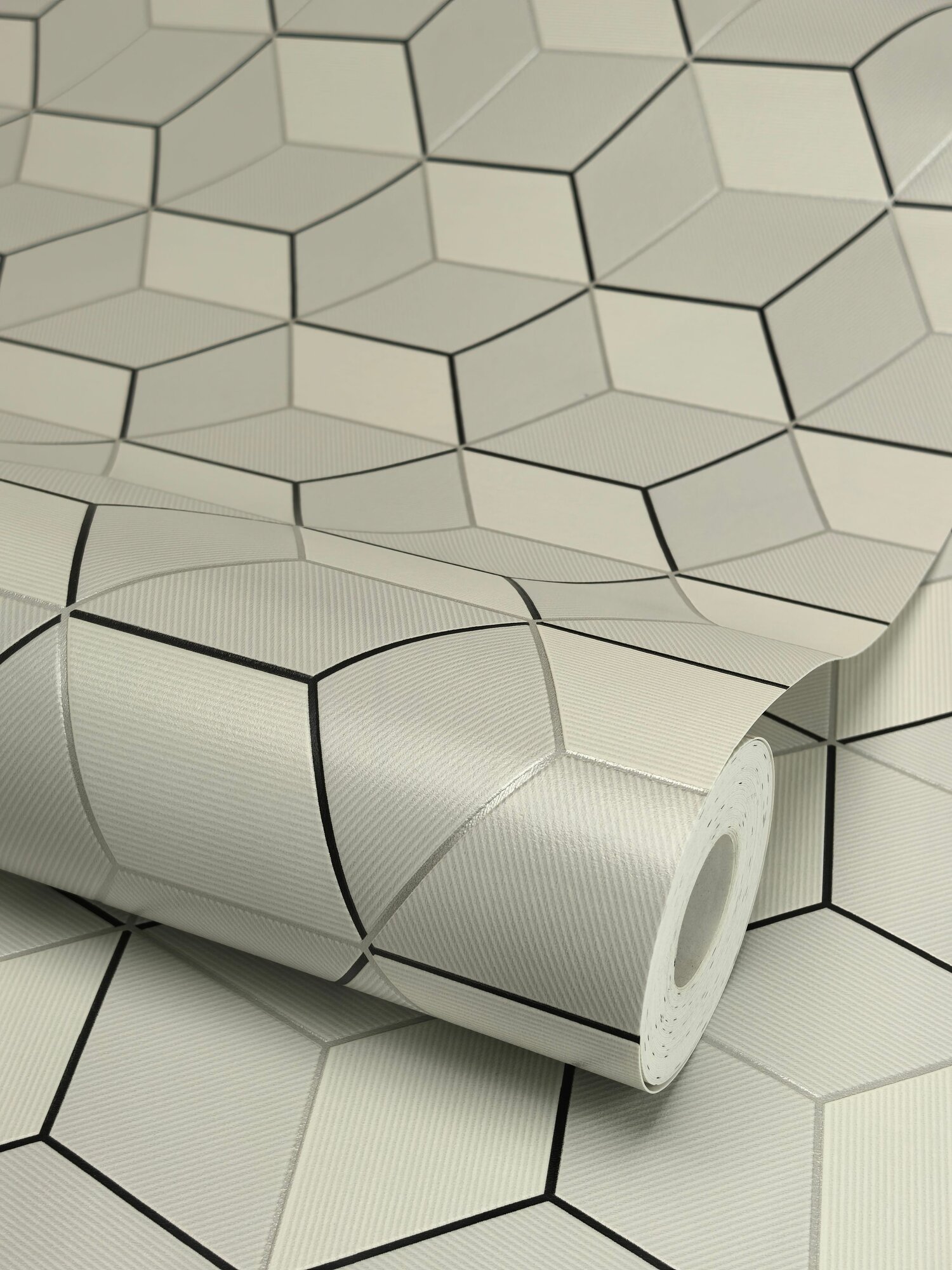 Обои виниловые моющиеся с геометрическим рисунком, 3Д эффектом и компаньоном, плотные, не просвечивают, белые