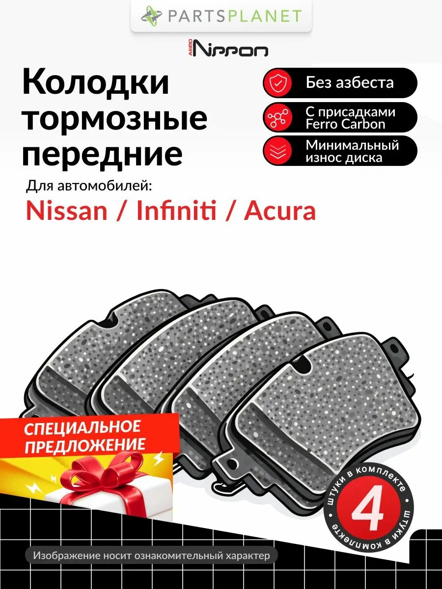 Тормозные колодки передние на Ниссан Патфайндер, Террано 2, Х-Трейл, Инфинити Q45, QX4, Акура MDX