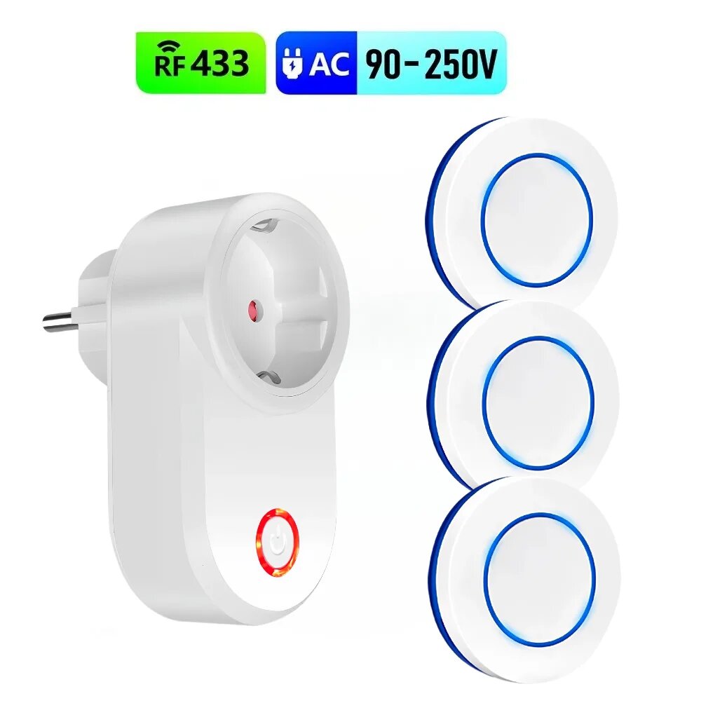 Умная розетка RF 433, AC 90-250V, 1 SOCKET 3 REMOTES