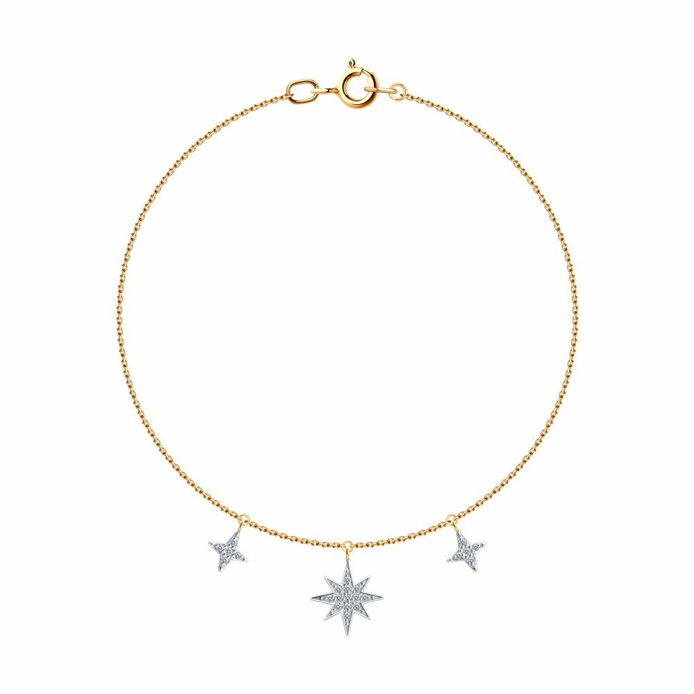 Браслет, красное золото, 585 проба, фианит