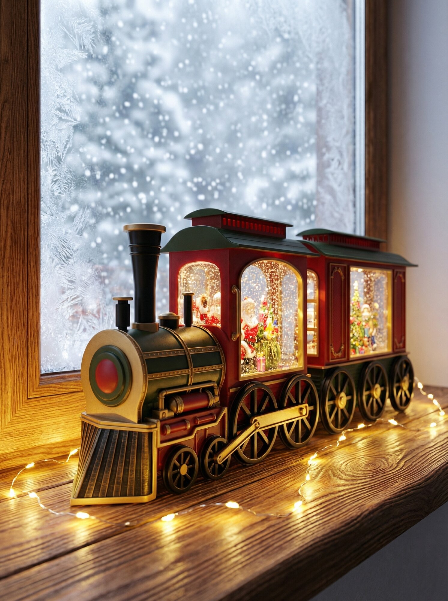 Новогодний фонарь-"Новогодний поезд" с Дедом Морозом и детьми, USB, 6*АА, музыка, подсветка, размер: 50*20*7.5 см