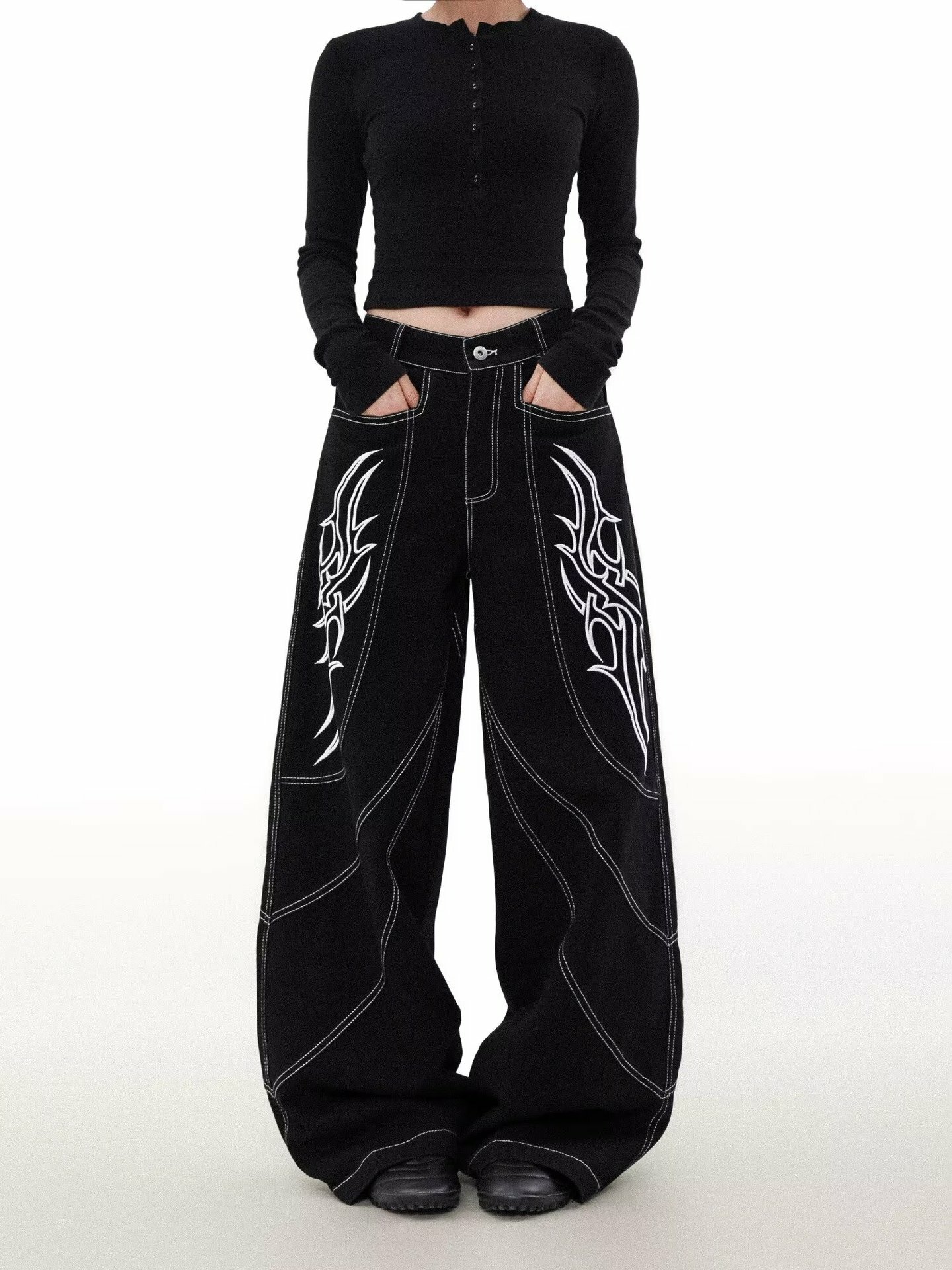 Тренд RONG CH Джинсы Женские Карго Винтажные Большие Карманы Стильные Деним, Размер_L