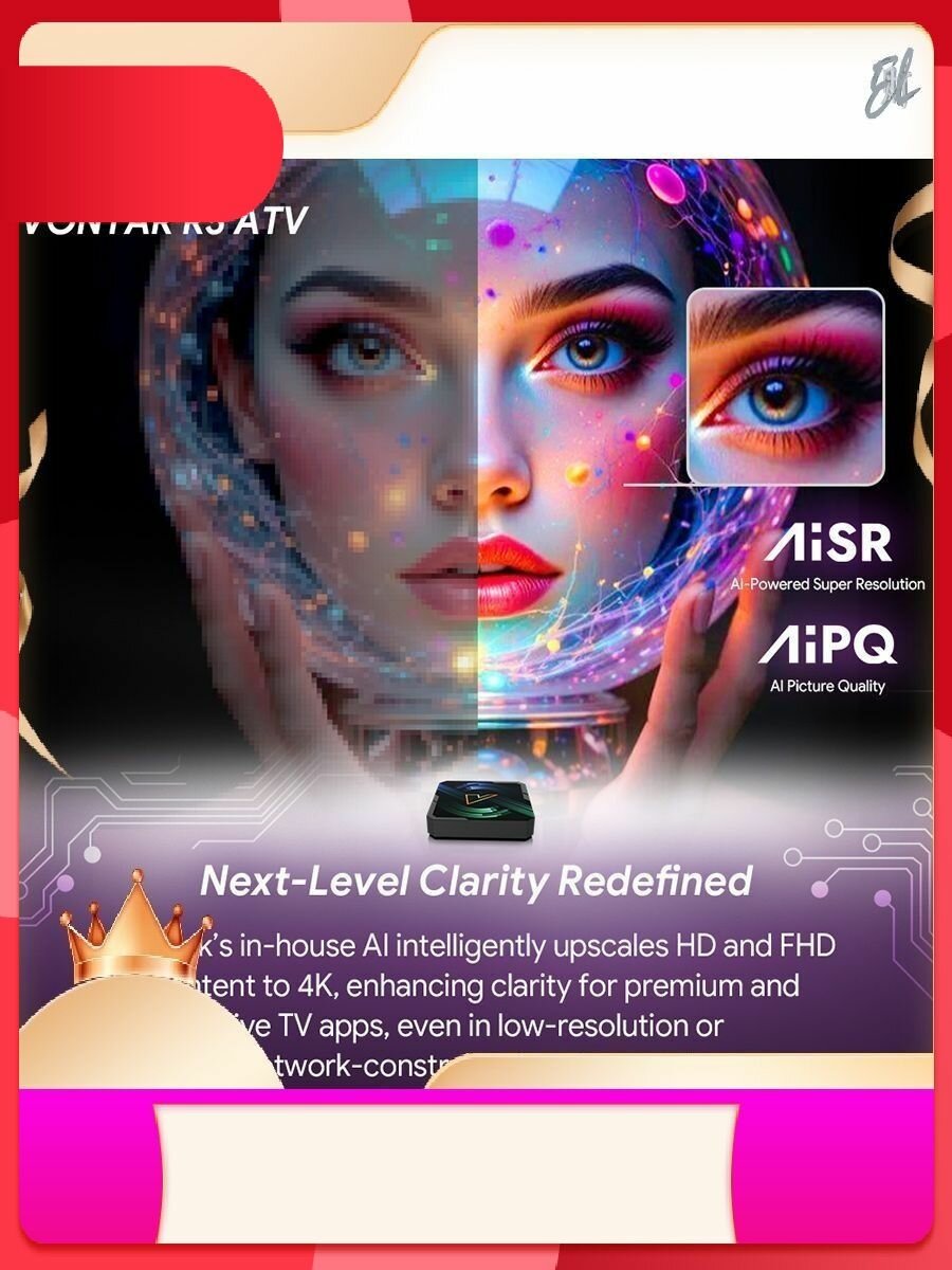 Бестселлер VONTAR R5 ATV с Android TV 14.0, модель оснащается производительным чипом Realtek RTD1325, объем памяти 4ГБ64ГБ, обеспечивается поддержка UHD 4K, беспроводных интерфейсов WiFi6 и BT5.4
