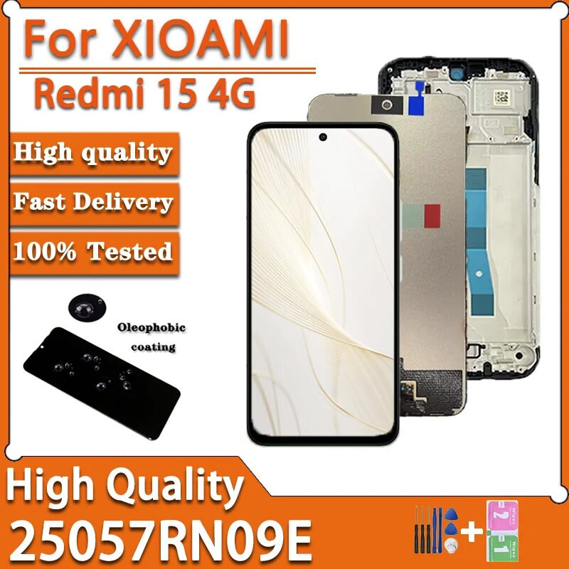 6,9-дюймовый IPS ЖК-экран для Redmi 15 4G для Xiaomi Redmi 15 4G, ЖК-экран, сенсорная панель, дигитайзер в сборе Black NO Frame