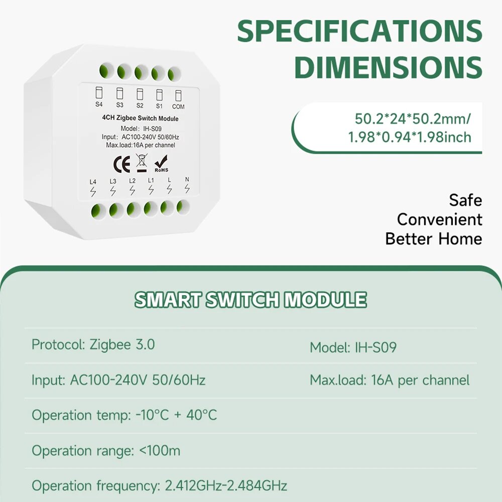 Модуль умного выключателя Tuya Zigbee на 1-4 канала, 16А, 100-240В переменного тока, реле-выключатель, дистанционное управлен. — фото 1