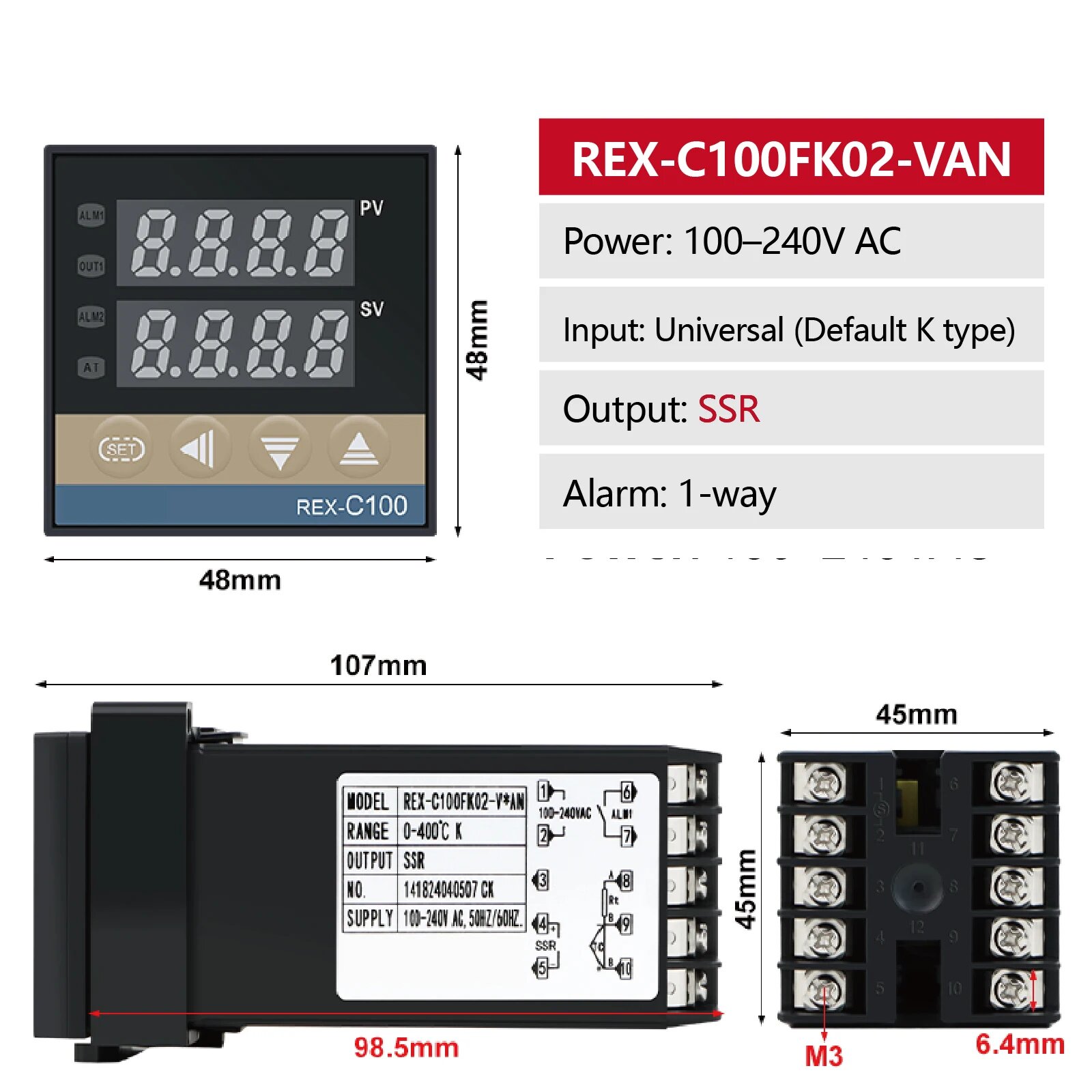Терморегулятор CERTEON REX-C100FK02-VAN, C100 VAN