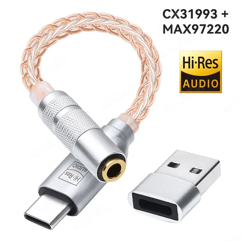 Адаптер USB Type-C на 3.5 мм Hi-Res Audio, Dual Chip Silver