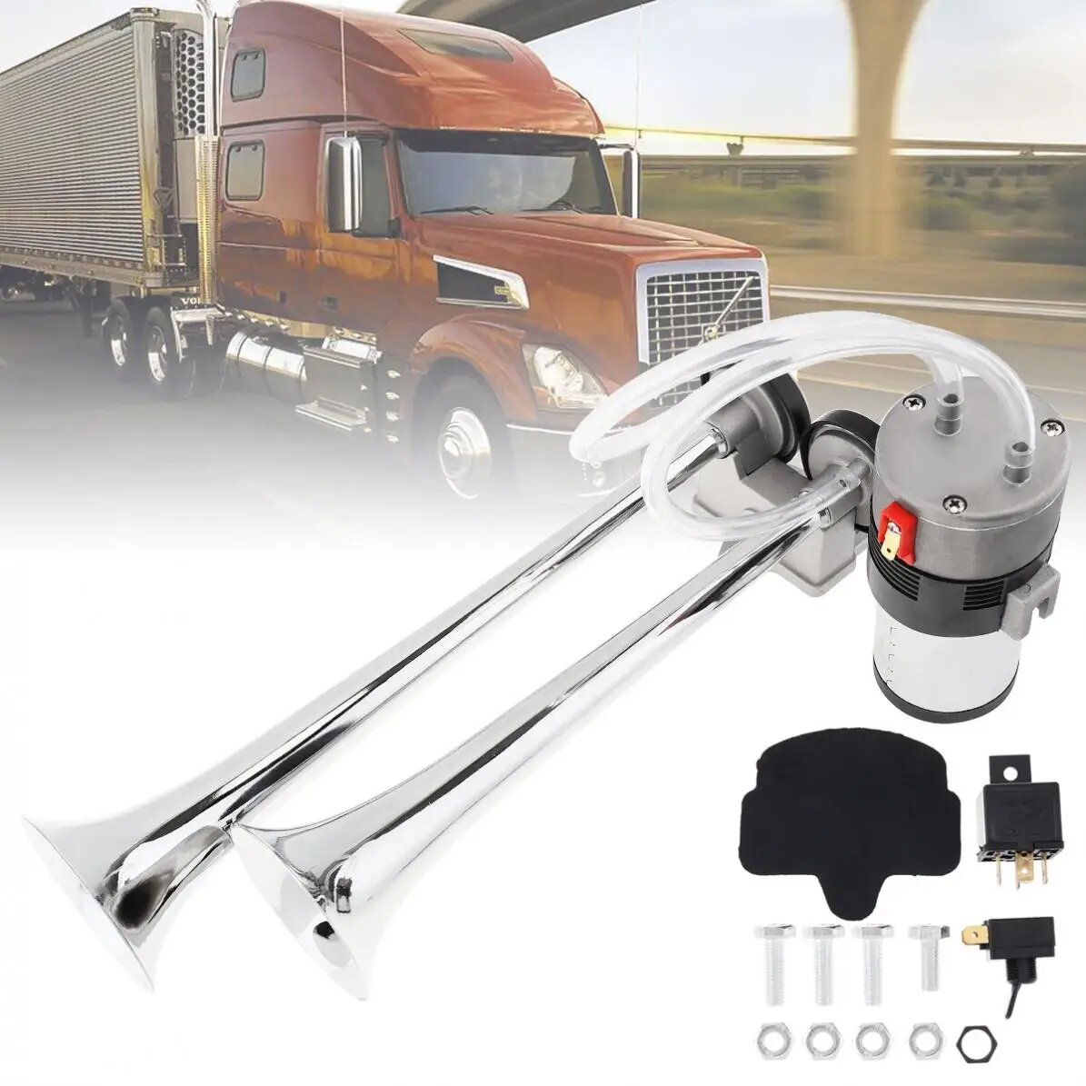 12 В 118 дБ супер громкий двухцветный автомобильный воздушный звуковой сигнал для автомобиля/грузовика/лодки с сверхмощным компрессором для труб, водонепроницаемый звуковой сигнал