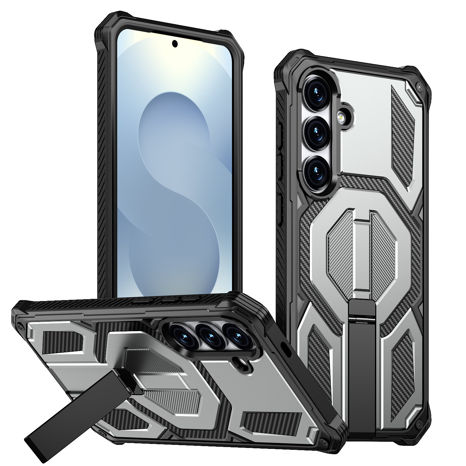 Чехол Для Samsung Galaxy S24 FE / Самсунг Галакси S24 FE, soft touch, накладка, поликарбонат (PC), защита камеры, ударопрочный, встроенная подставка, усиленные углы, Samsung, Samsung Galaxy S24 FE, gray,