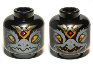 Minifigure, Head Dual Sided Alien Chima Raven with Beak and Gold Crown, Wide Eyes / Narrow Eyes Pattern (Rawzom), 3626pb0890 Black U