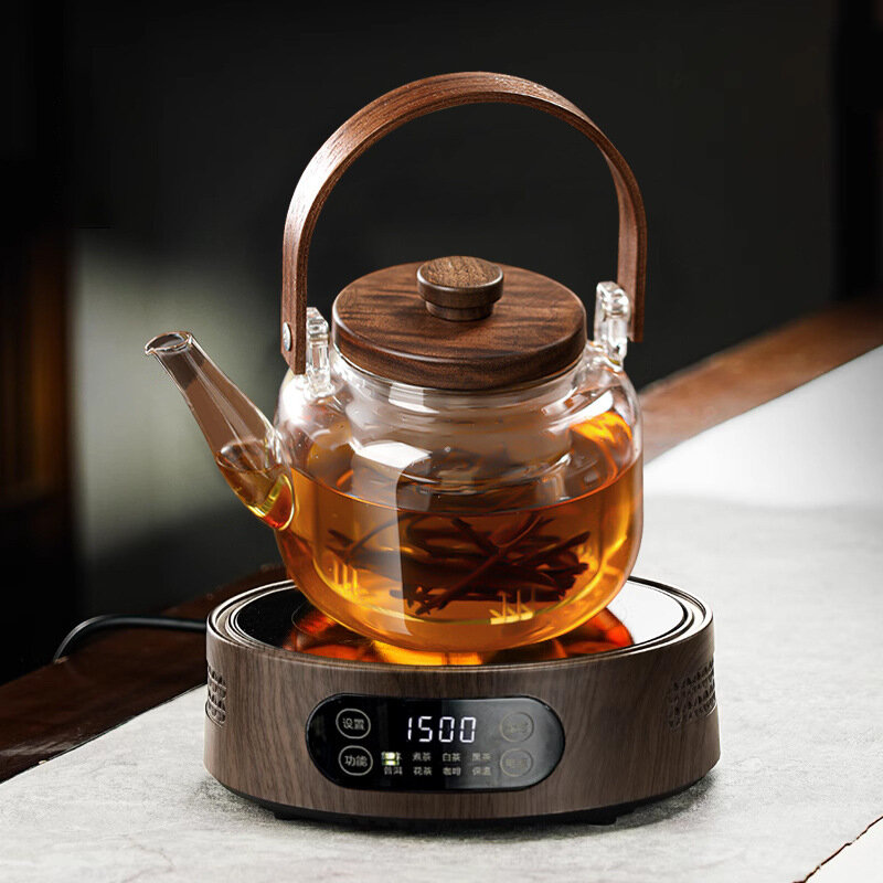 Новый чайник из орехового дерева с интегрированной ручкой для варки и кипячения, популярный на интернете, стеклянный чайник, термостойкий чайник для высоких температур, оптовая продажа