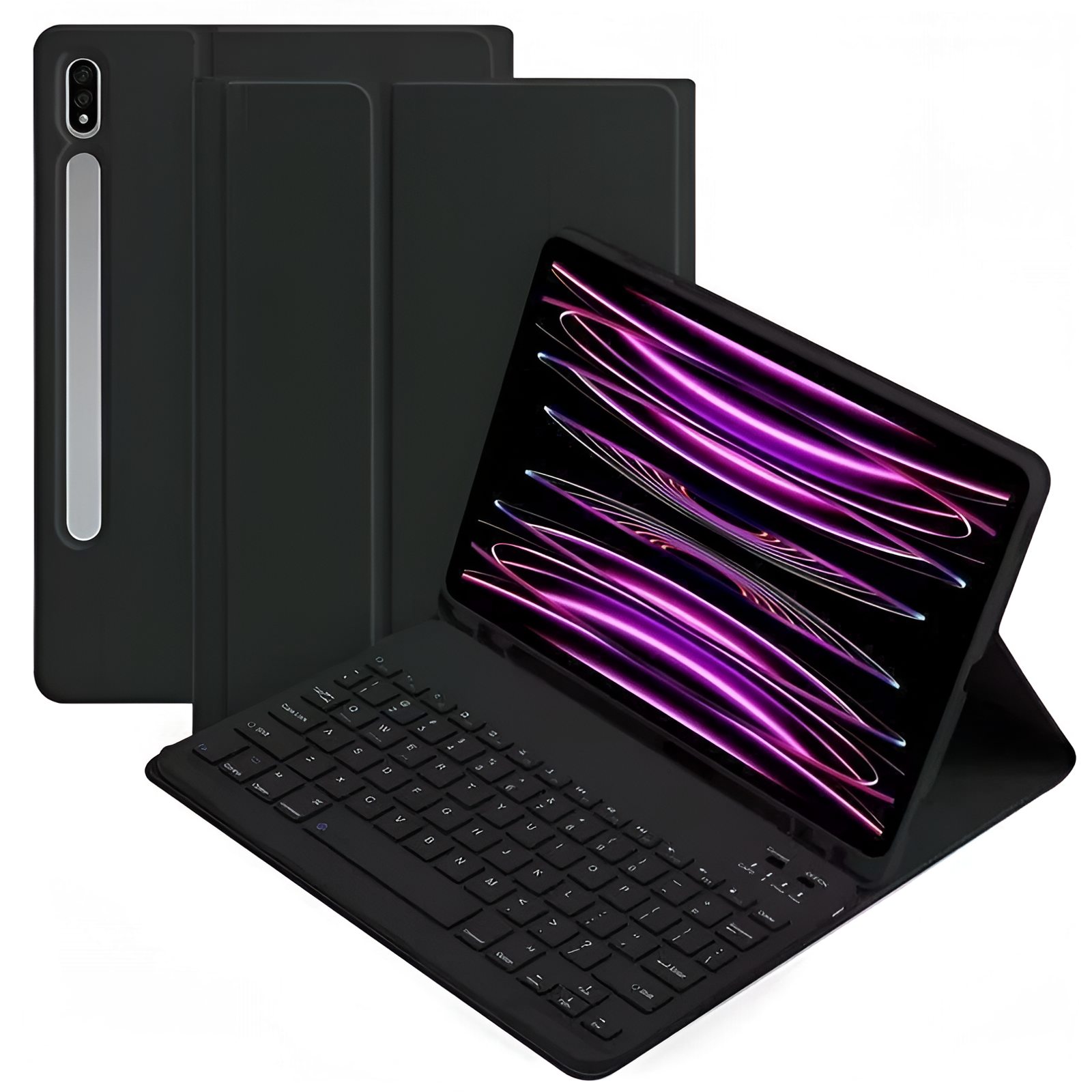 Клавиатура с чехлом MyPads для Samsung Galaxy Tab S9 + Plus съёмная, беспроводная Bluetooth-клавиатура, черная, кожаная