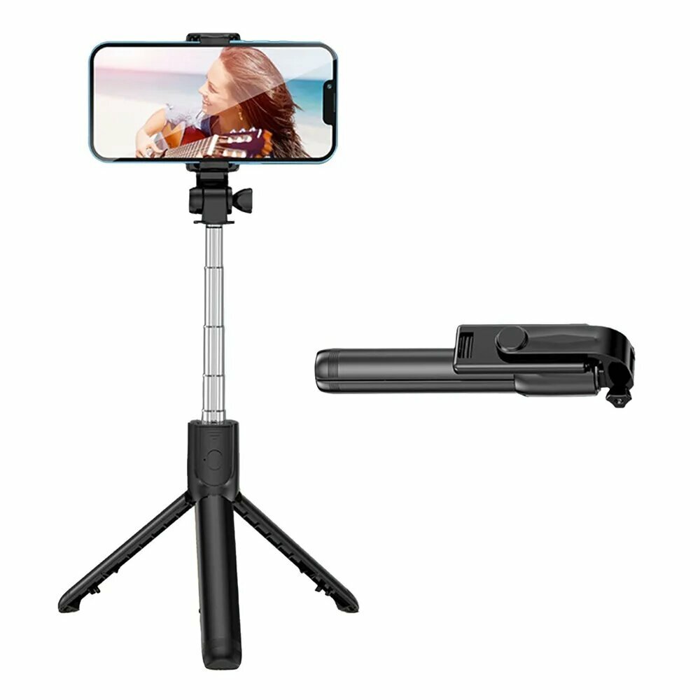Блютуз селфи-палка с пультом и штативом для съемки: нержавеющая складная портативная палка для селфи и стримов со встроенным аккумулятором