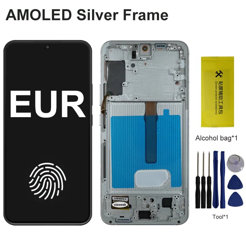 AMOLED для Samsung S22 Plus ЖК-дисплей S906B S906N с рамкой, дигитайзер сенсорного EUR Silver Frame