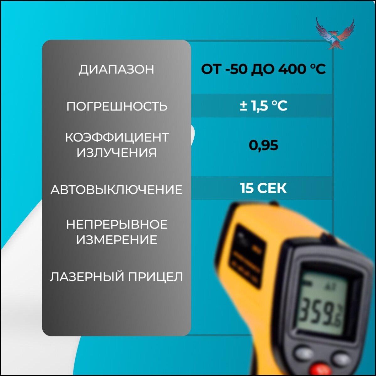 Пирометр Benetech GM320, бесконтактный, инфракрасный, точность 1.5°, диапазон -50~400 °C