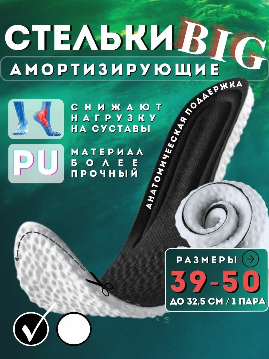 Стельки для обуви и кроссовок мягкие ( 28,5см ) соответствует 39-44 российскому размеру