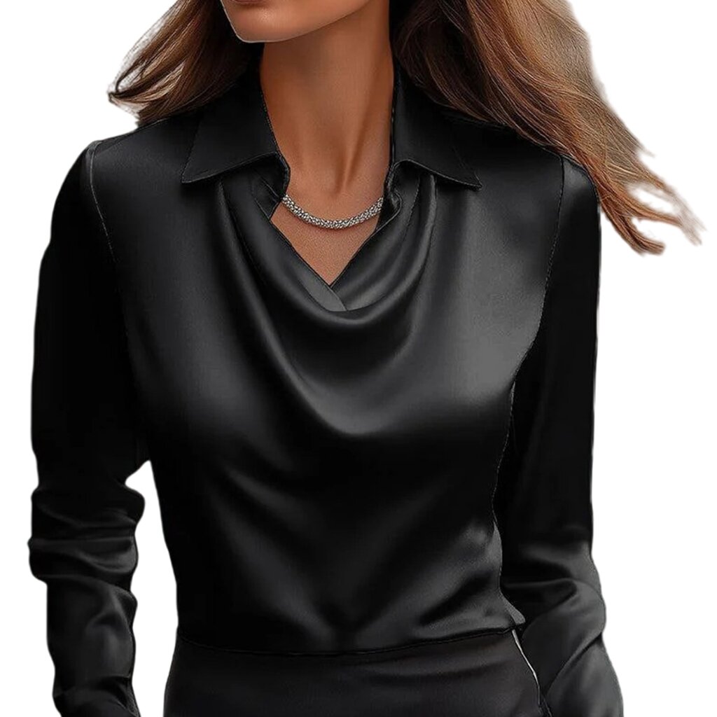 Рабочая рубашка из атласа и шелка, модная деловая повседневная блузка, топы с воротником-стойкой с длинным рукавом