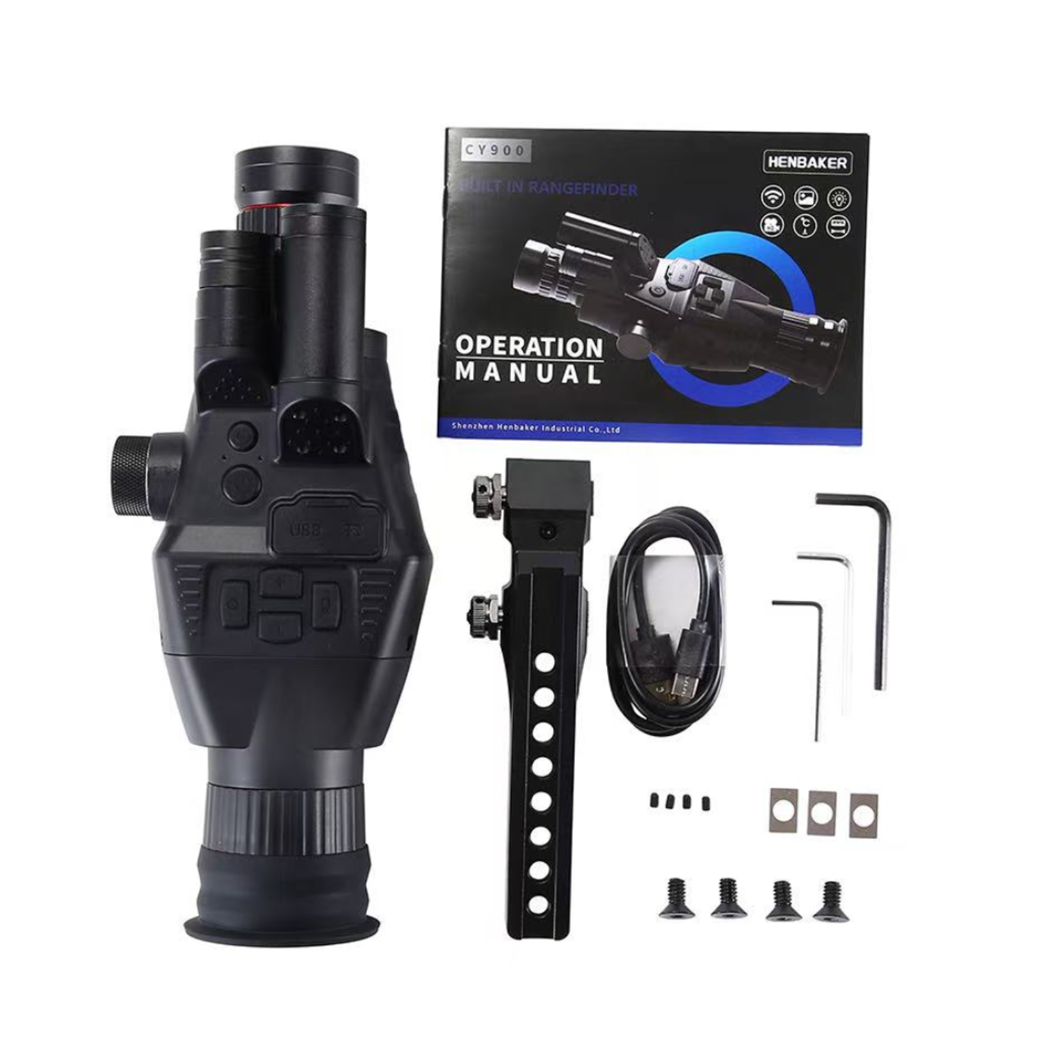 CY900 Устройство ночного видения инфракрасное Телескоп высокой мощности Цельнометрическая шкала с крестом Дальномер 3-1000м Баллистический расчет Дисплей HD 3.1 дюйма Синхронизация Wi-Fi Лазерная блокировка Совместимо днем/ночью Включает карту памяти 64G