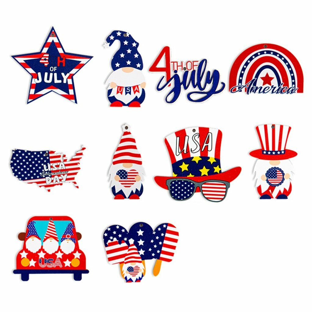 10шт Патриотический Деревянный Орнамент 4 Июля Деревянные Гобелены Орнамент для Дерева День Независимости День Мемориалов Орнамент
