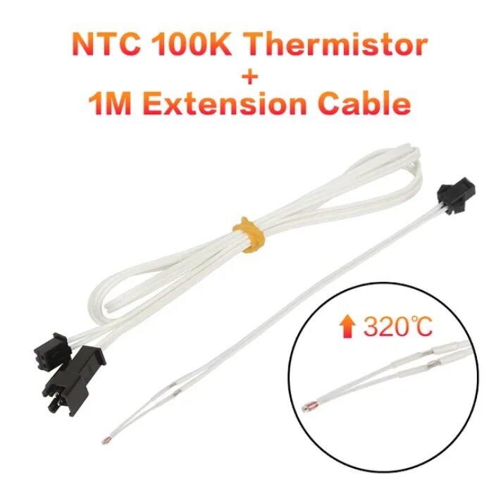 Термистор NTC 100K с кабелем 1м, Цвет: HT Glass
