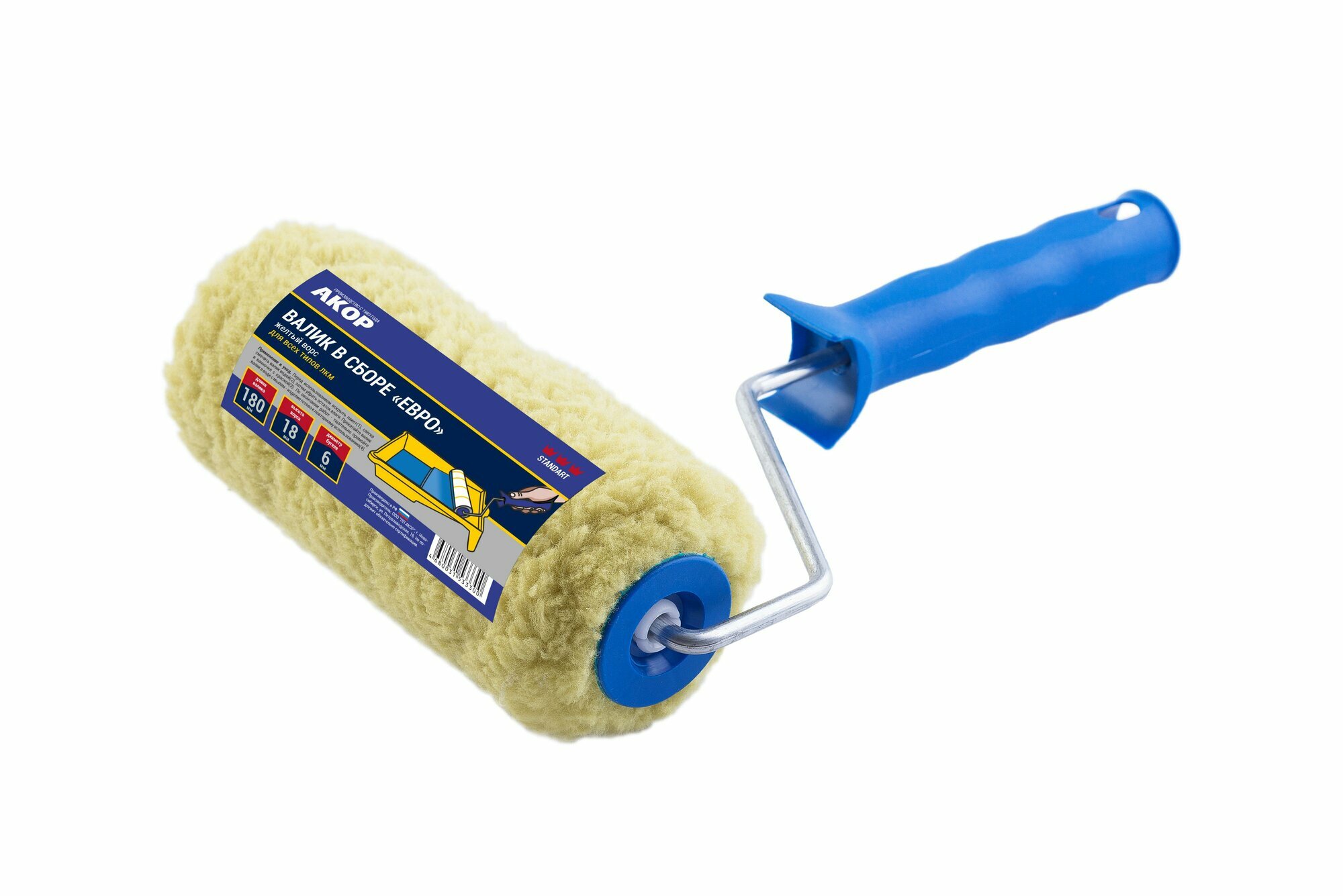 Валик меховой евро Д-6ММ ПЛ РУЧ ворс 18ММ (желт ворс П/Э) ВМ-180 333084 акор