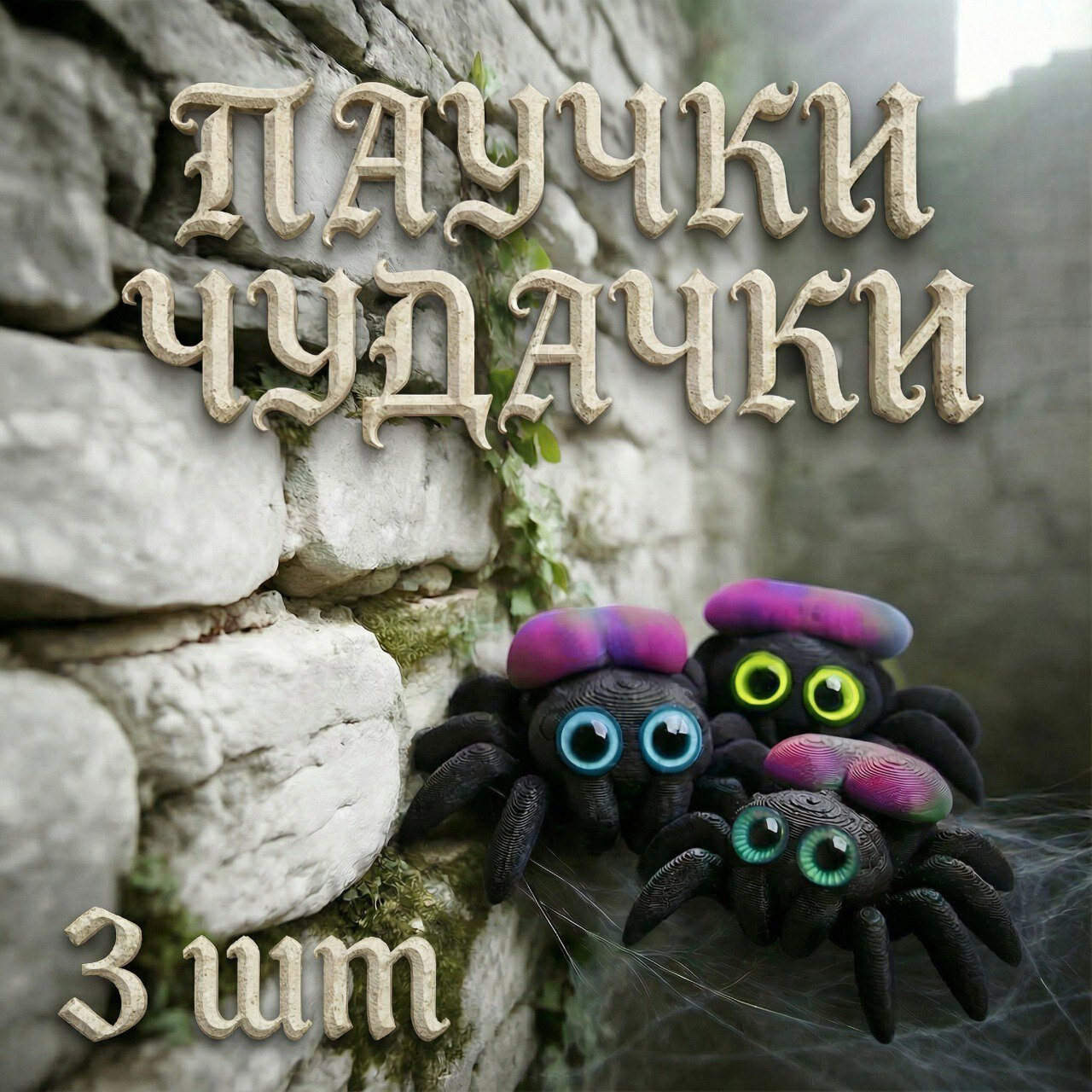 Набор шарнирных фиджетов "Братишки-Паучки" , пластик, чёрный, 7см, 3 шт.