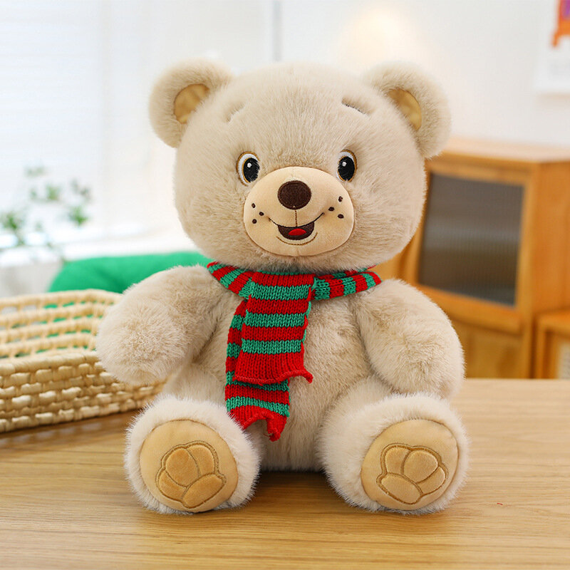 Рождественский плюшевый мишка "Teddy Bear", 45см, с шарфом, бежевый
