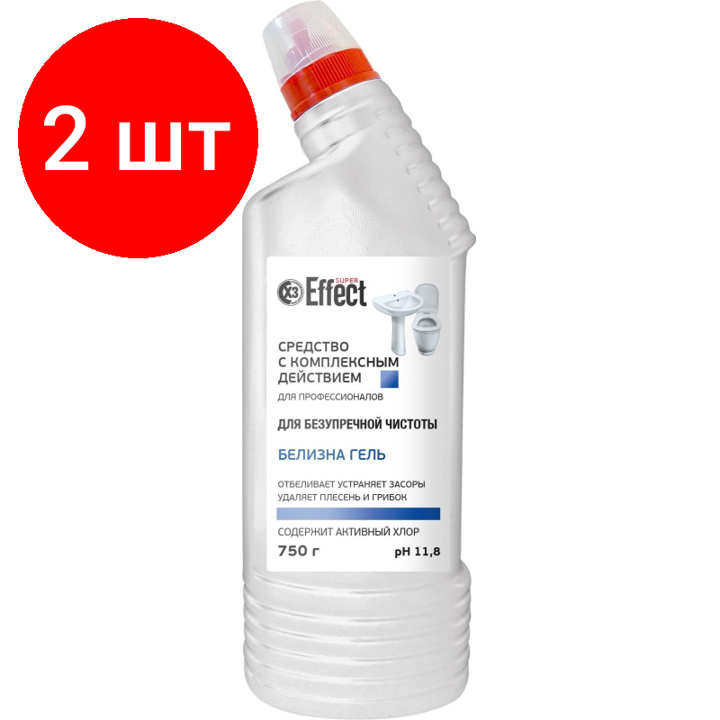 Комплект 2 штук, Профхим сантех щел Effect/Super Белизна гель, 0.75л