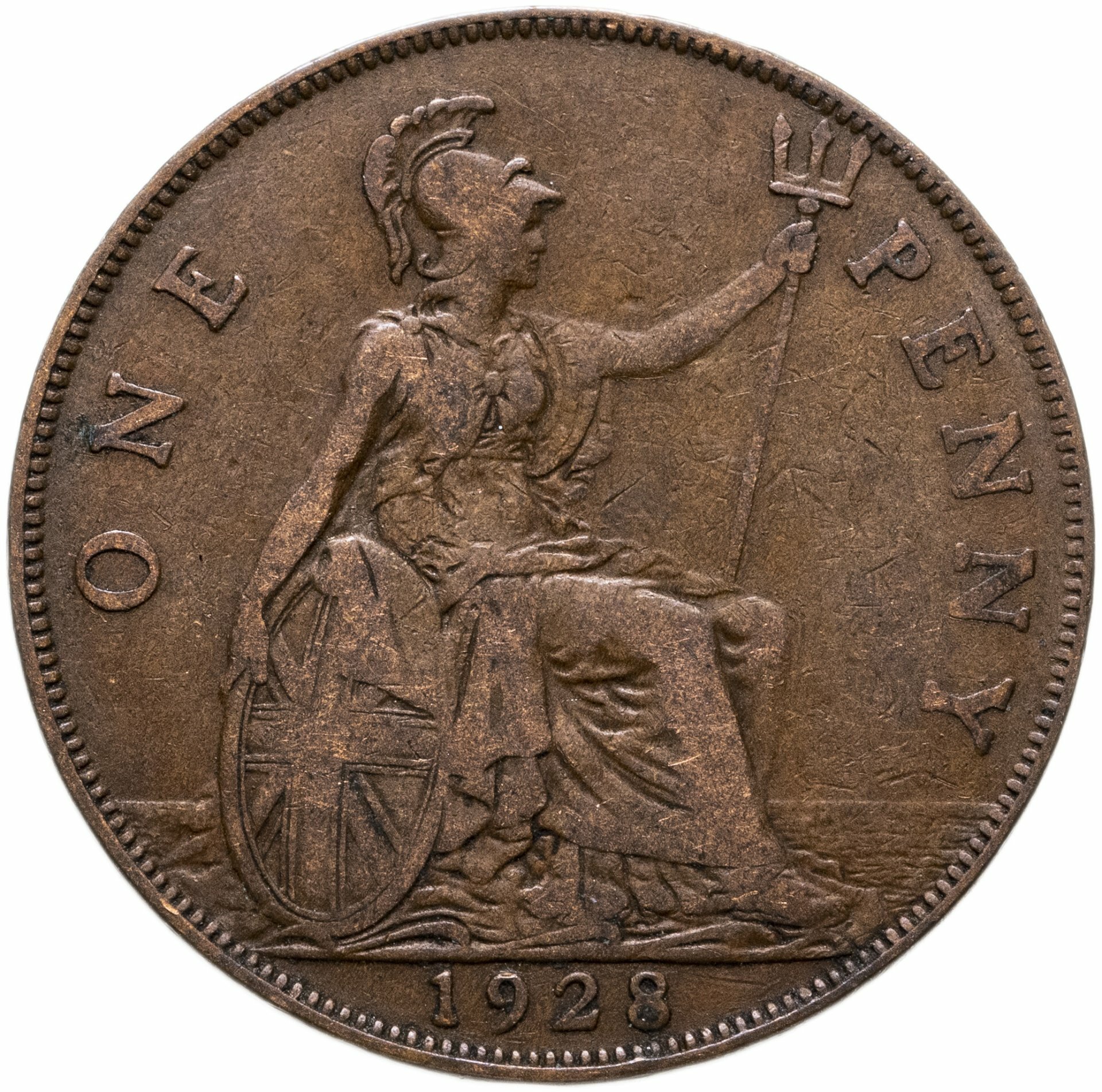 Великобритания 1 пенни penny 1928, Бронза, в сохранности VF