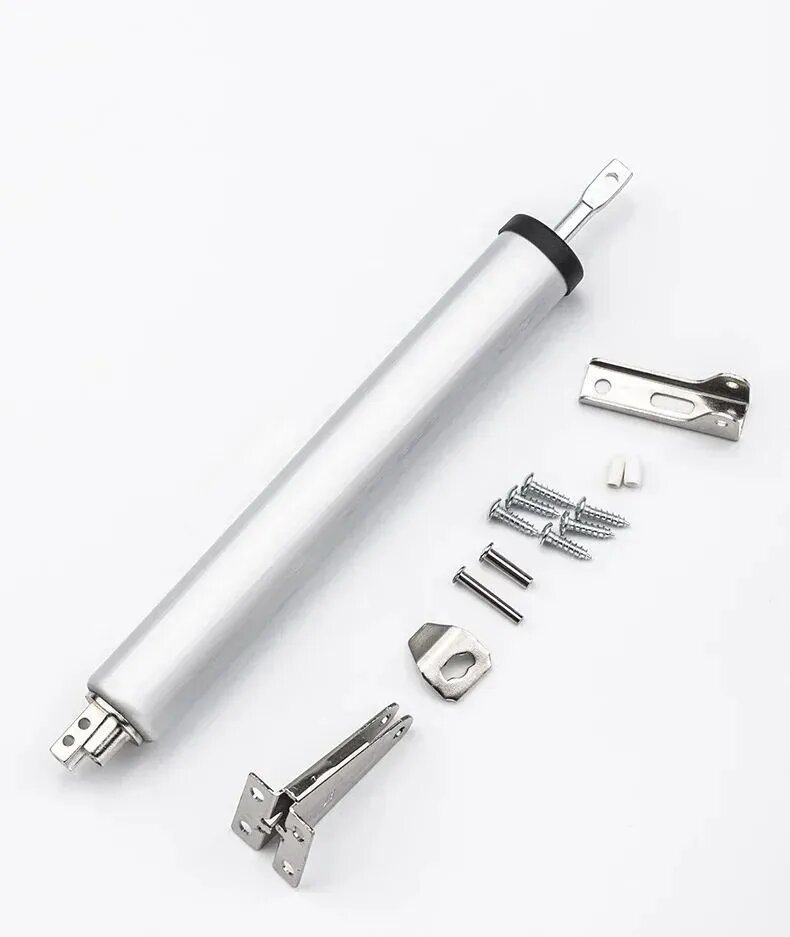 Автоматический доводчик дверей, плавное закрывание, грузоподъемность 35 кг, пневматический механизм, регулируемая скорость, фиксатор положения, защитный держатель, антикоррозийное покрытие