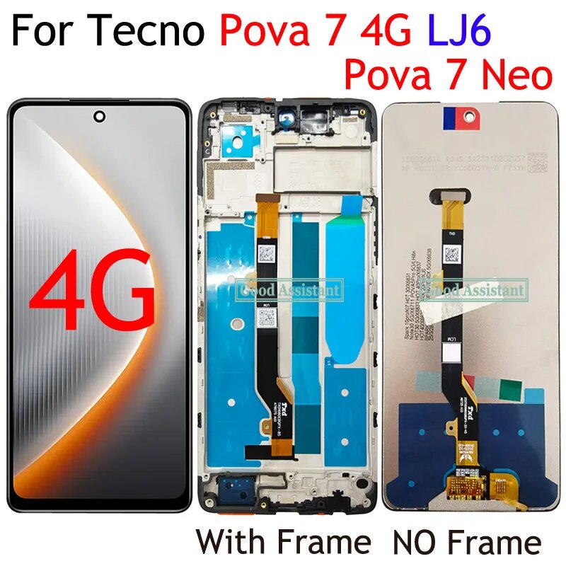 6,78-дюймовый черный для Tecno Pova 7 4G LJ6 Pova 7 Neo ЖК-дисплей с сенсорным экраном и дигитайзером в сборе/с рамкой