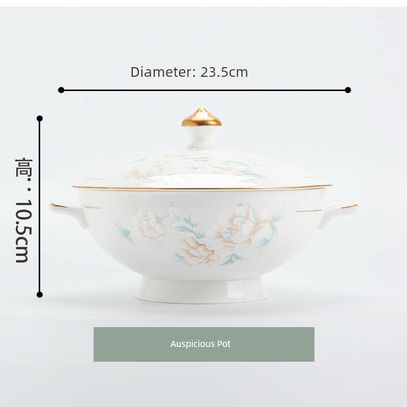 Керамическая кастрюля с крышкой с золотой каймой, 10 дюймов, 1 штука для готовки, стиль Цзиньдэчжэня