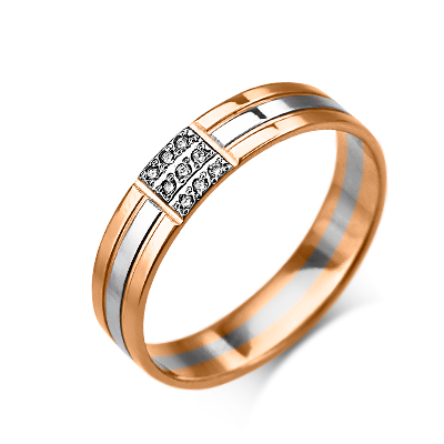 Кольцо, комбинированное золото, 585 проба, бриллиант