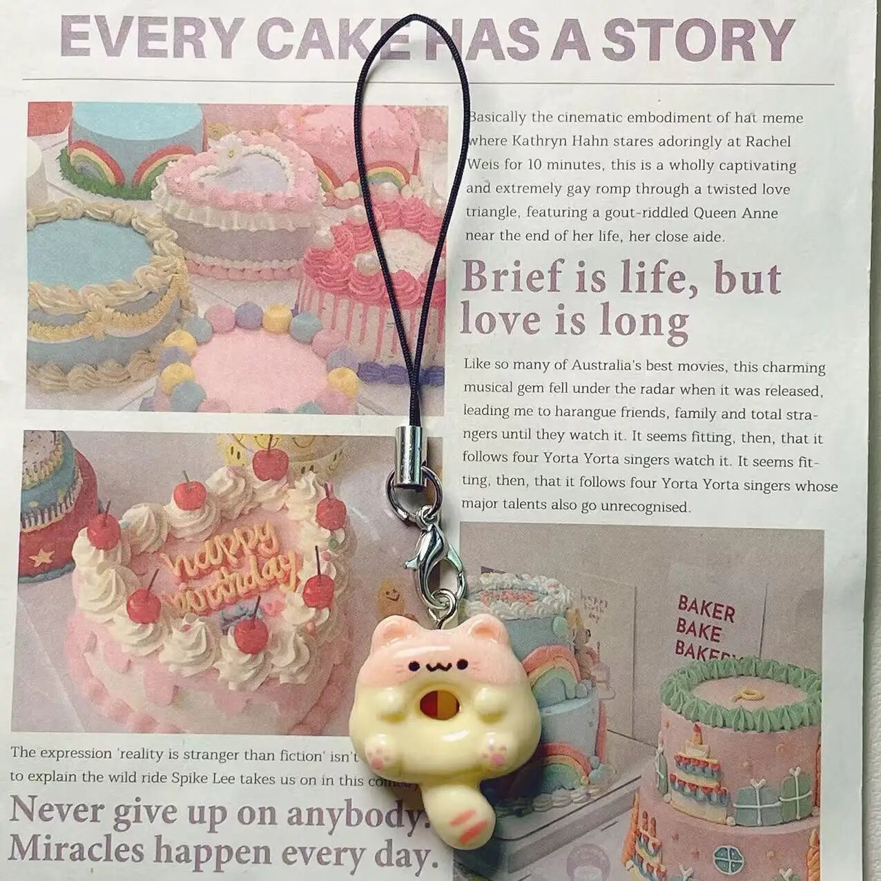 Новый дизайн, цельный АБС-пластик, кавайные пончики, кошки, подвесной ремешок для мобильного телефона, милый брелок с животными, шнур, ремешок, украшения для чехла Airpod