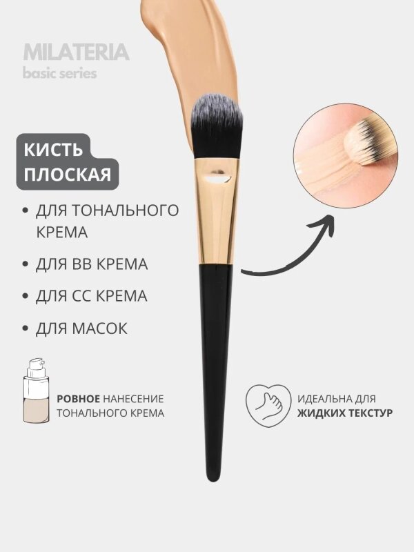 Плоская косметическая кисть для нанесения макияжа лица и тональных средств, пудры, румян