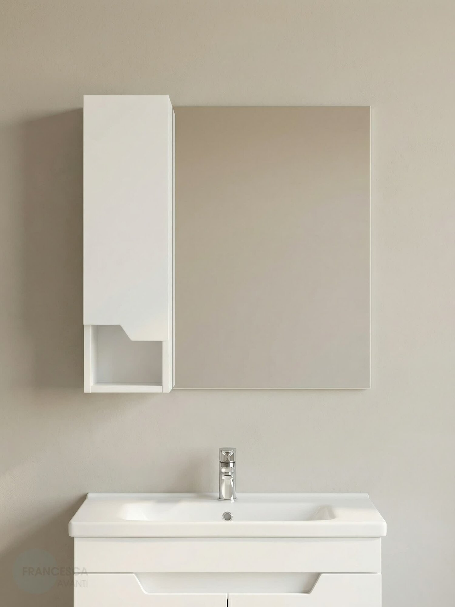 Зеркало в ванную Francesca Avanti Венеция Неаполь 70 со шкафчиком, белый глянец, левый