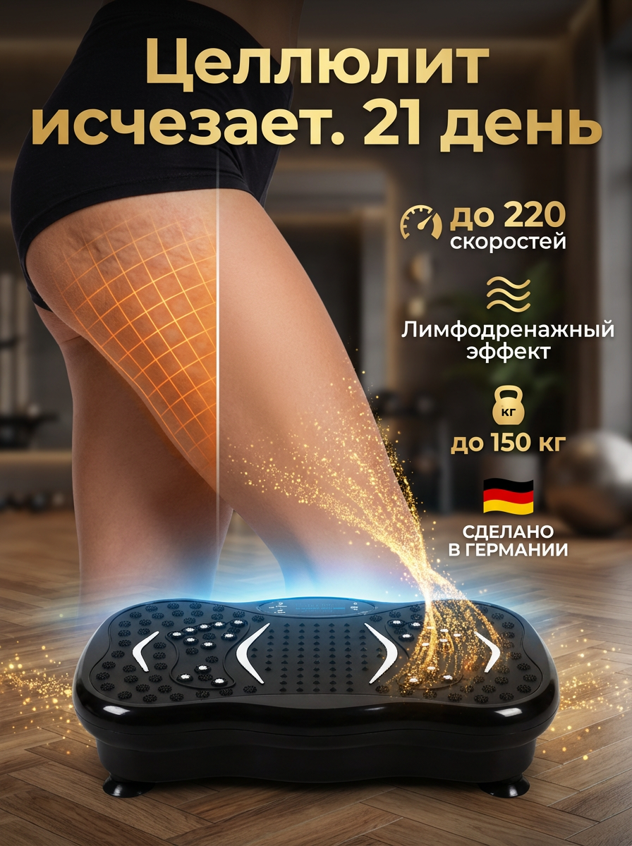 Виброплатформа для похудения 150 кг тренажер кардио степпер, пульт, чёрный, с Bluetooth