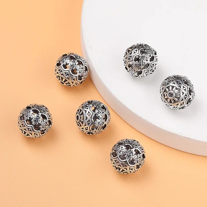 Серебряные полые винтажные бусины 925