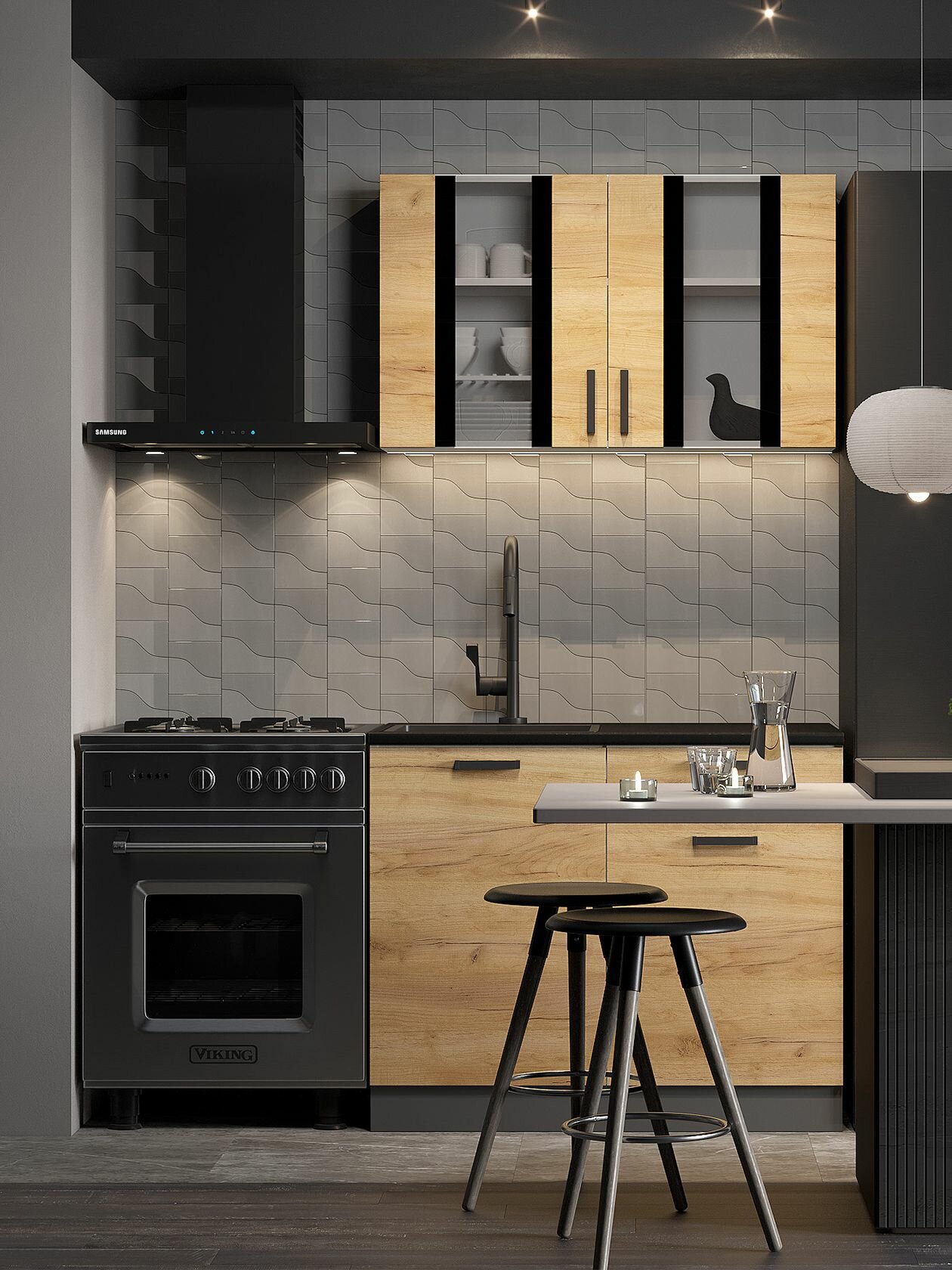 Кухонный гарнитур Абрау 1 м, мебель для дома и кухни, Белый / Дуб золотой / столешница Черный