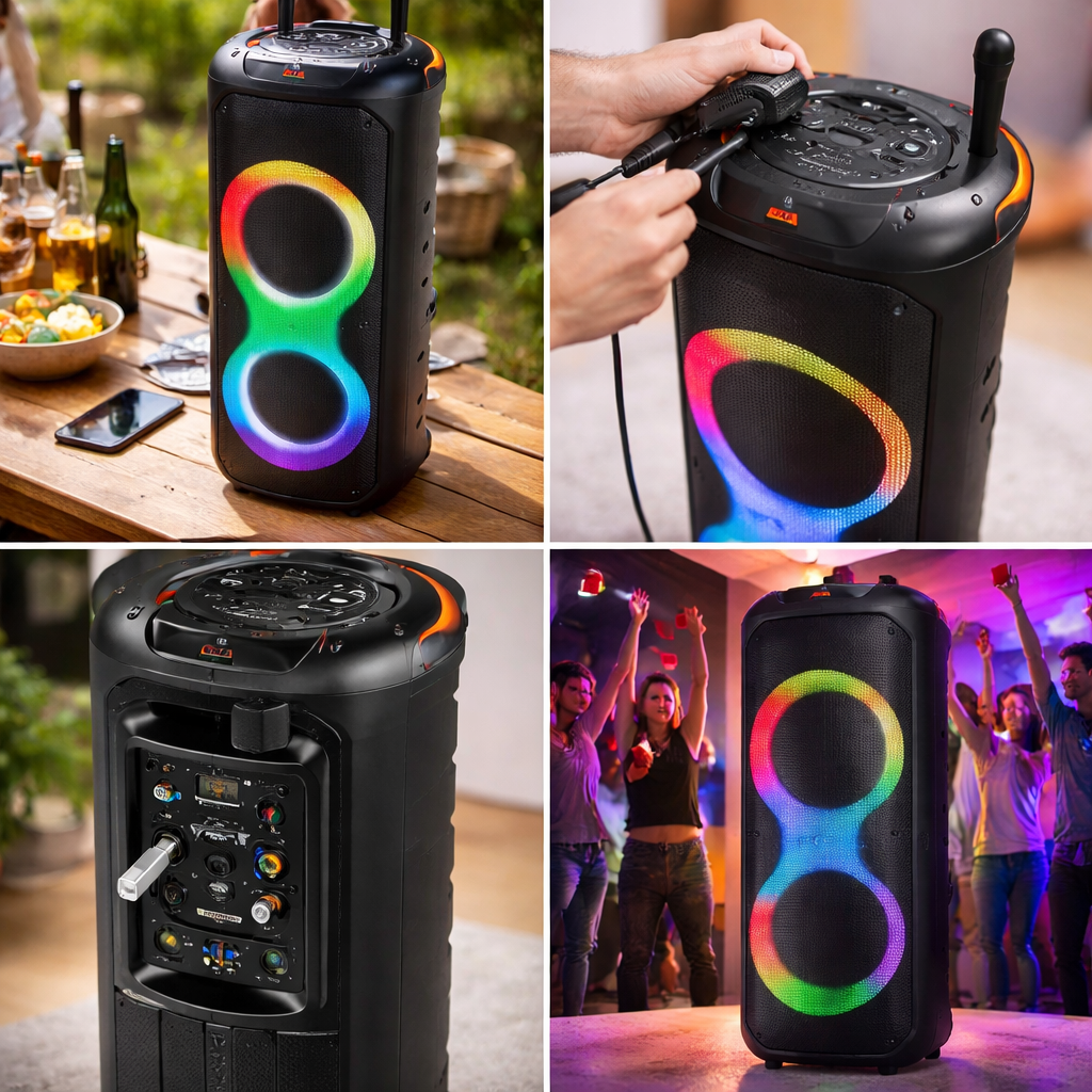 Портативная Bluetooth-колонка с мощным басом, RGB-подсветкой, аккумулятором 6000 mAh и караоке