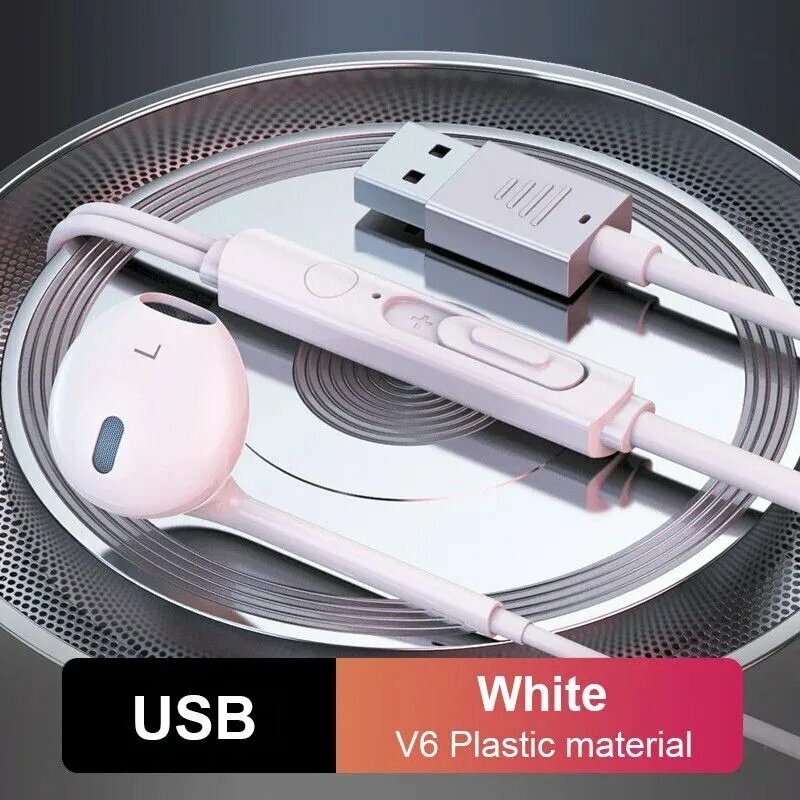 Наушники проводные с микрофоном, USB, USB Type-C, белый