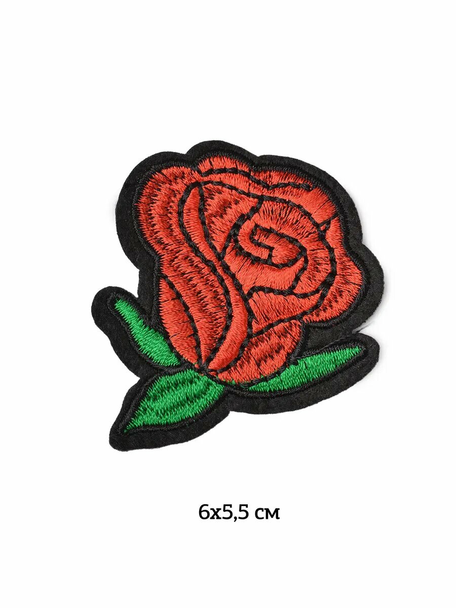 Термоаппликации вышитые Красная роза 6х5,5см 10шт