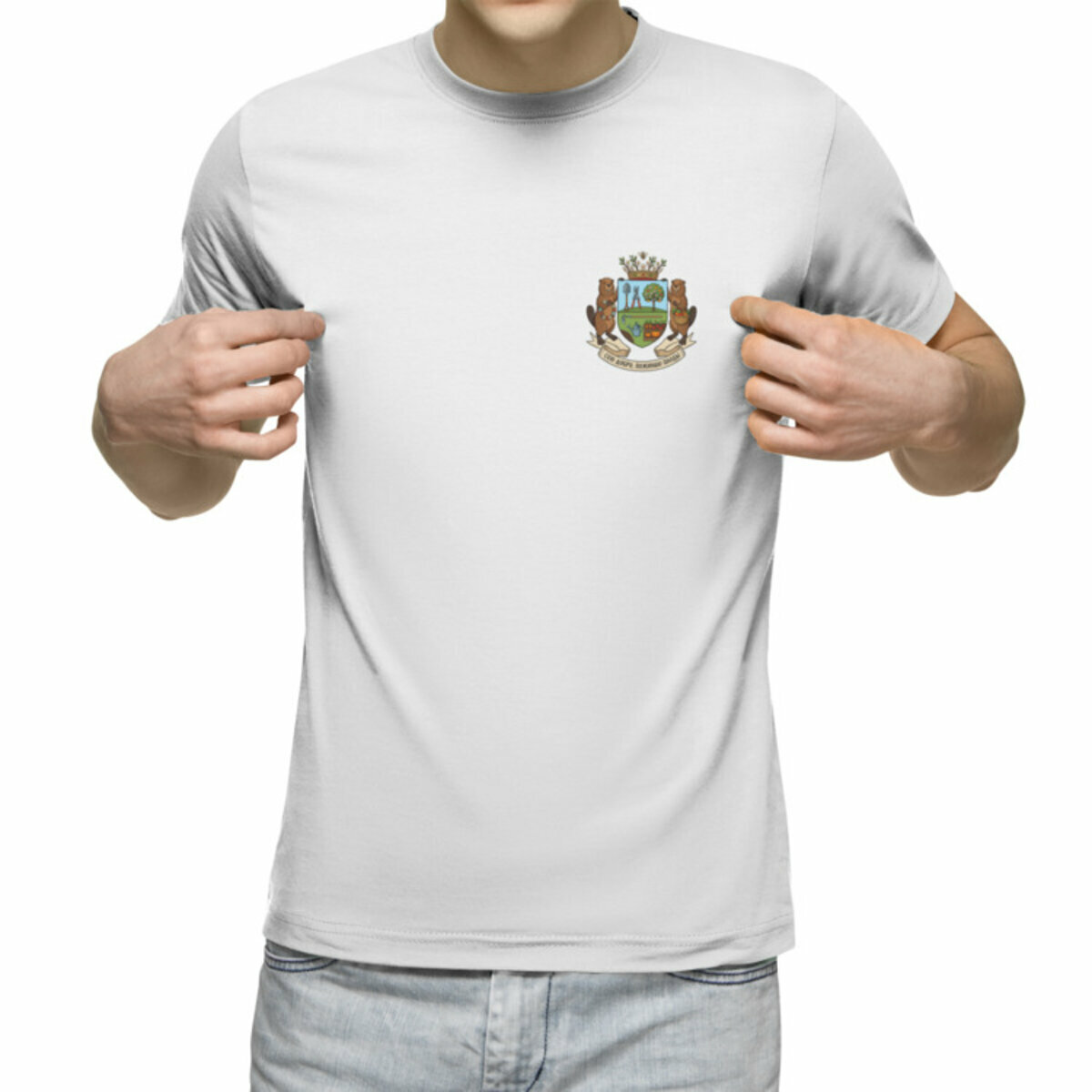 Мужская футболка «огородник садовник дачник герб дачника сею добро» (белый, M)