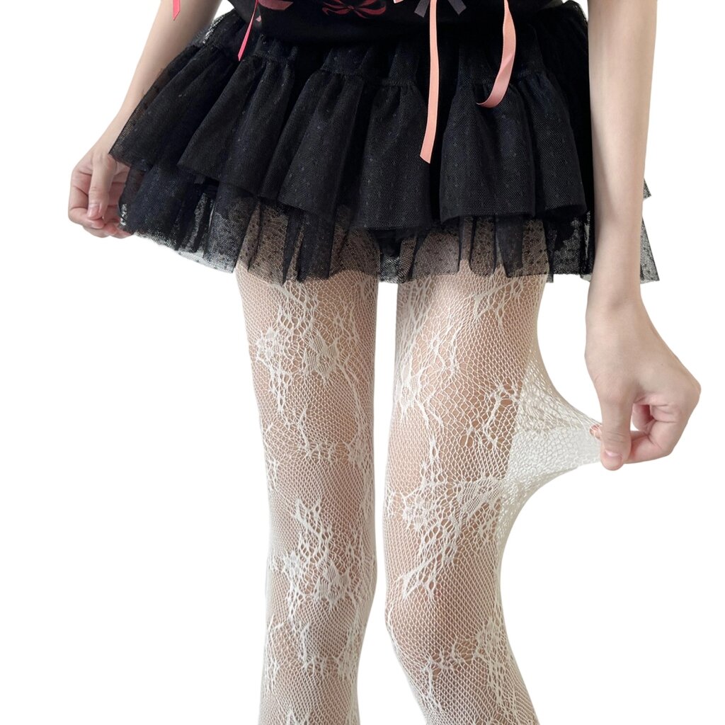 Ретро-французские белые кружевные сетчатые носки-Молочно-белый