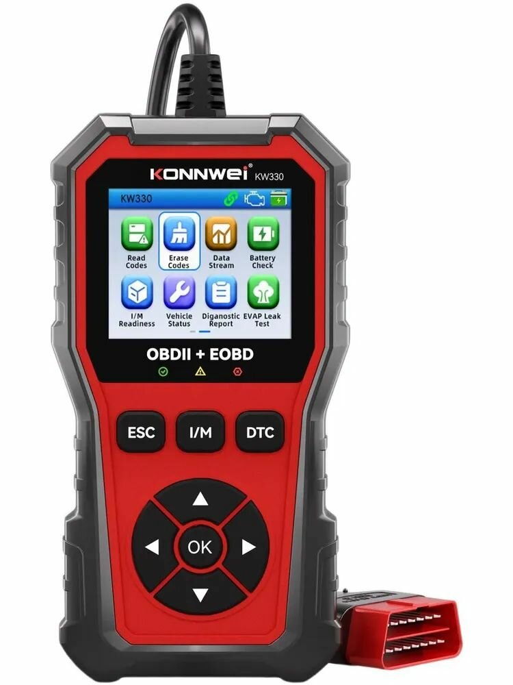 Автосканер KONNWEI KW330 OBD2 русская версия 2026, диагностический сканер для авто, чтение и удаление ошибок