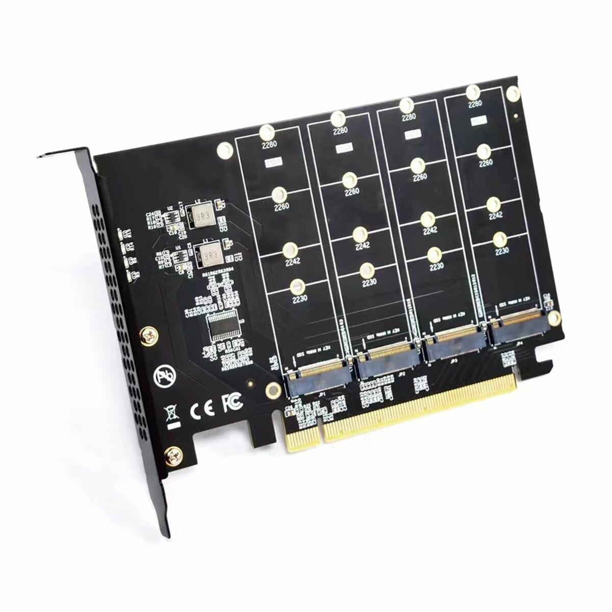 Адаптер M.2 NVME To PCIe X16 Converter Card 4 Port Expansion Для SSD Форм-Фактора 2230, 2242, 2260, 2280. для NVMe M.2 накопителей расширение M.2 слотов